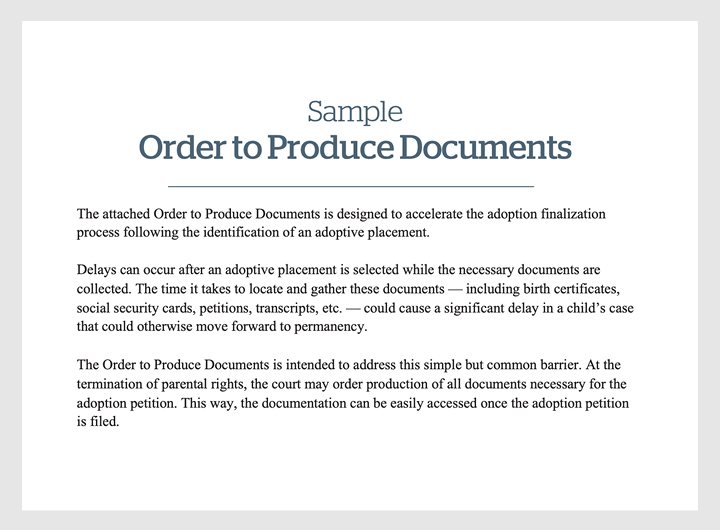Order to Produce Documents | Dave Thomas Foundation for Adoption
